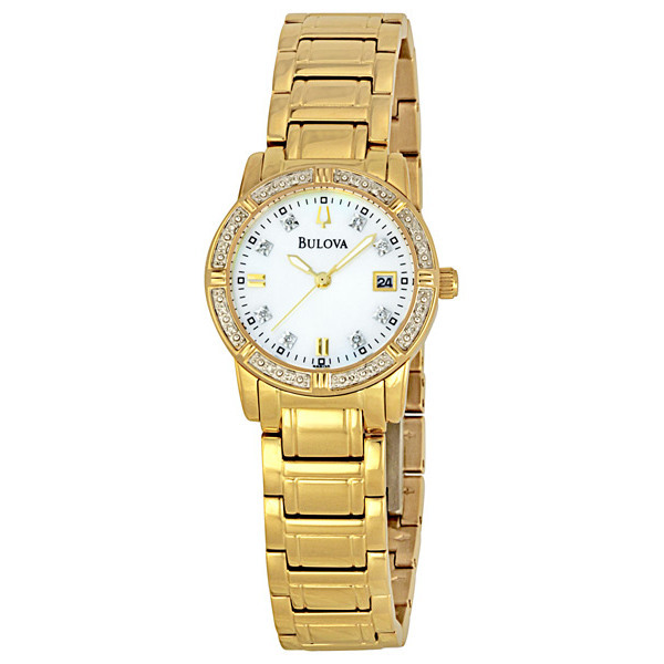 Bulova Diamonds Quartz White Mother of Pearl Dial Ladies Watch 98R135 ...