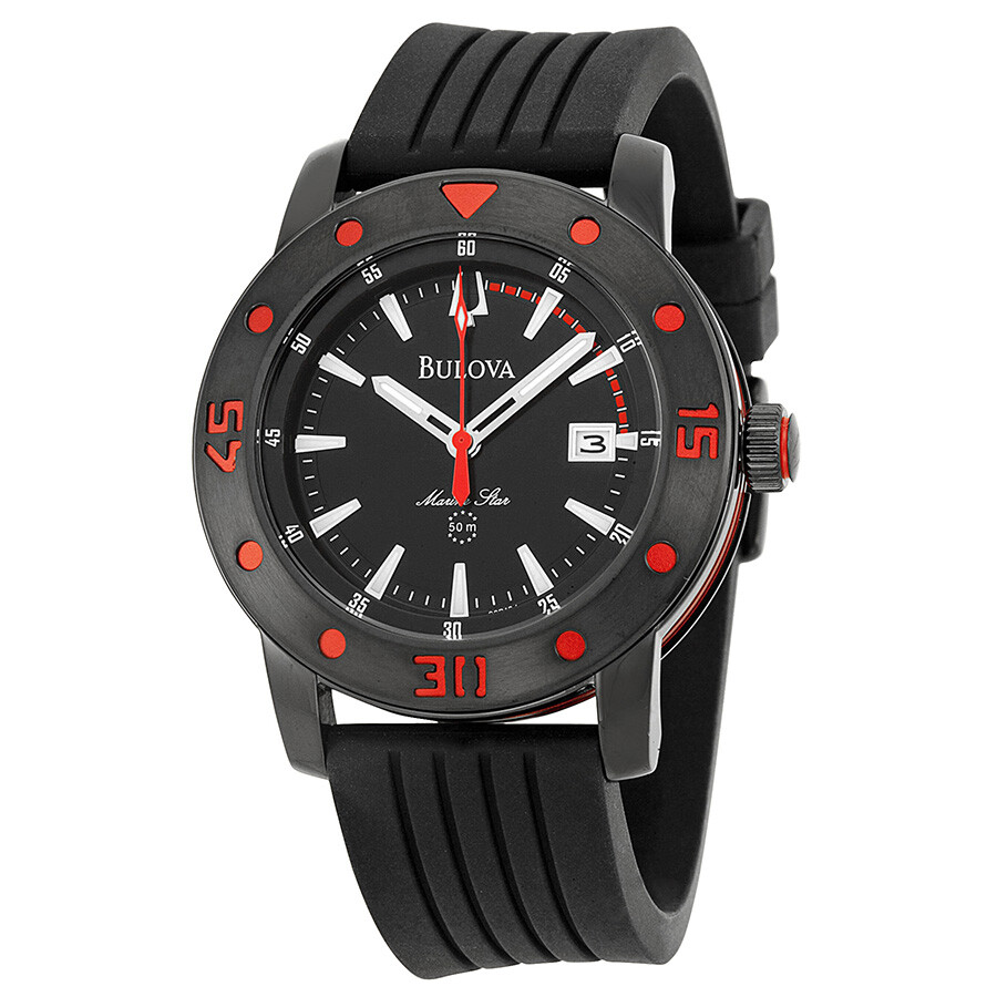 Bulova Marine Star Black Dial Black Rubber Men's Watch 98B164 ...