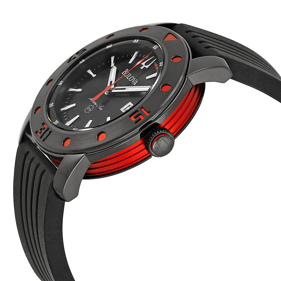 Bulova Marine Star Black Dial Black Rubber Men's Watch 98B164 ...