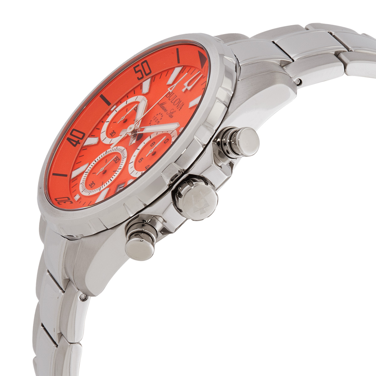 Bulova Marine Star Chronograph Quartz Orange Dial Men's Watch 96B395 ...