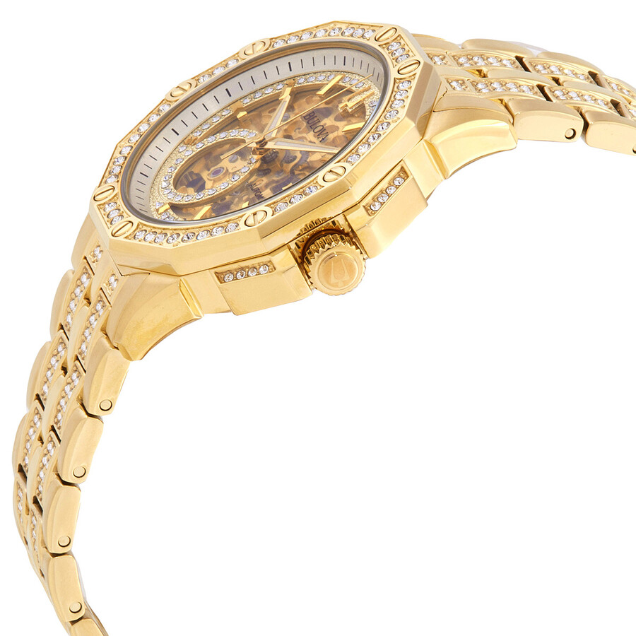 Bulova Octava Automatic Crystal Gold Skeleton Dial Men's Watch 98A292 ...