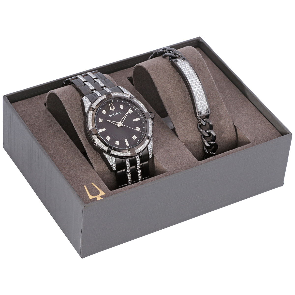 Bulova Quartz Crystal Black Dial Men's Watch 98K109 042429585997 ...