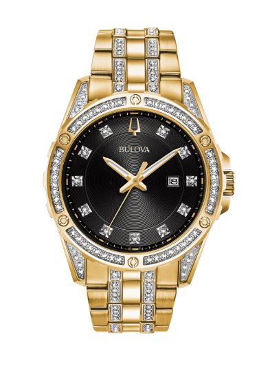 Bulova Quartz Crystal Black Dial Men's Watch Set 98K107 042429578098 ...
