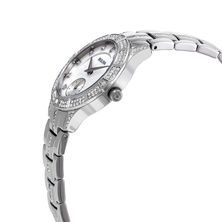 Bulova Quartz Crystal White Mother of Pearl Dial Ladies Watch 96L291 ...