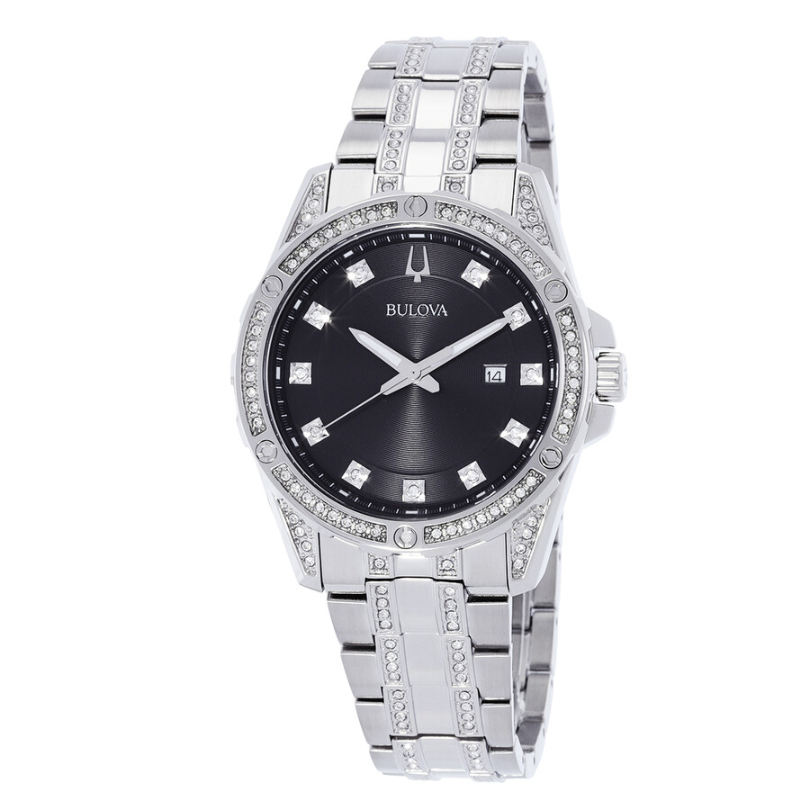 Bulova Quartz Diamond Crystal Black Dial Men's Watch 96K105 ...