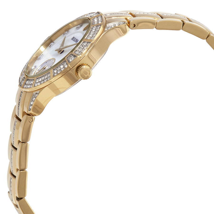 Bulova Quartz Diamond Crystal Mother of Pearl Dial Ladies Watch 98L283 ...