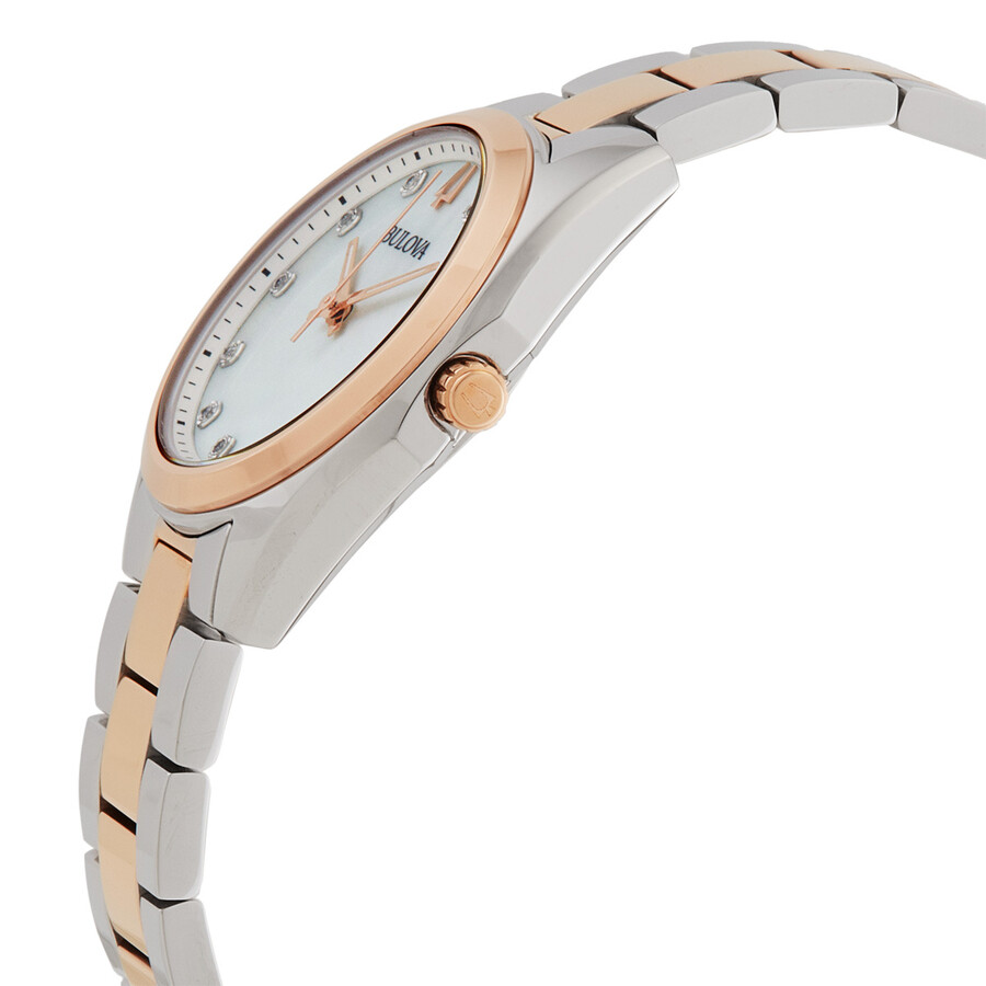 Bulova Surveyor Quartz Diamond White Mother of Pearl Dial Ladies Watch ...