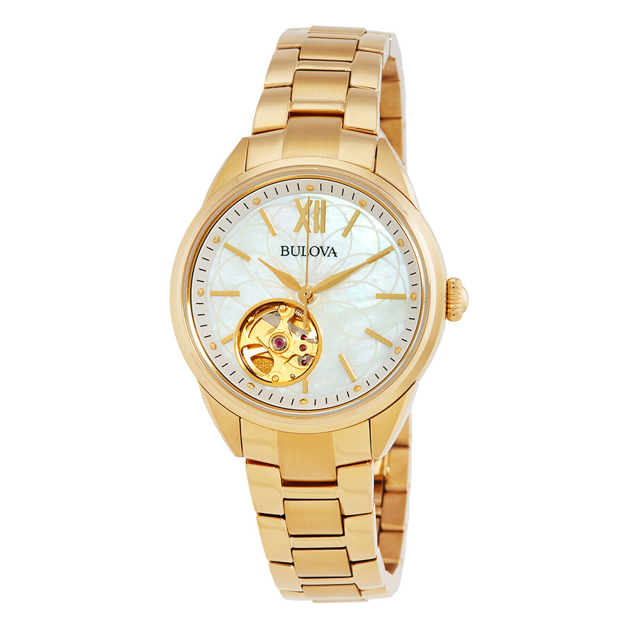 Bulova Sutton Automatic White Mother of Pearl Dial Ladies Watch 97L172 ...
