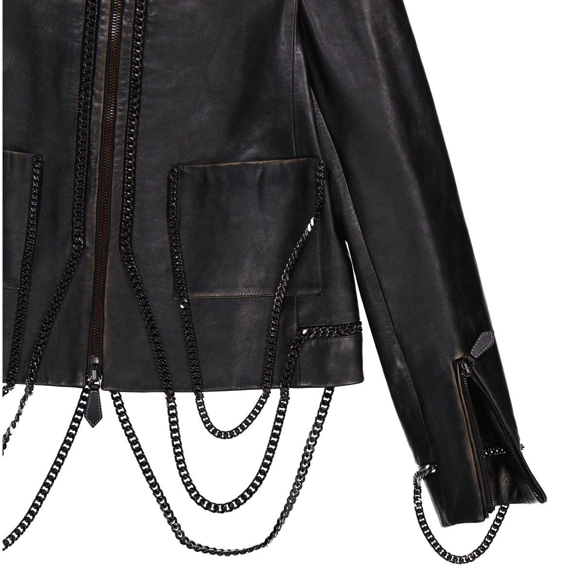 Burberry Black Draped Chain-Link Detail Leather Jacket, Brand Size 6 ...