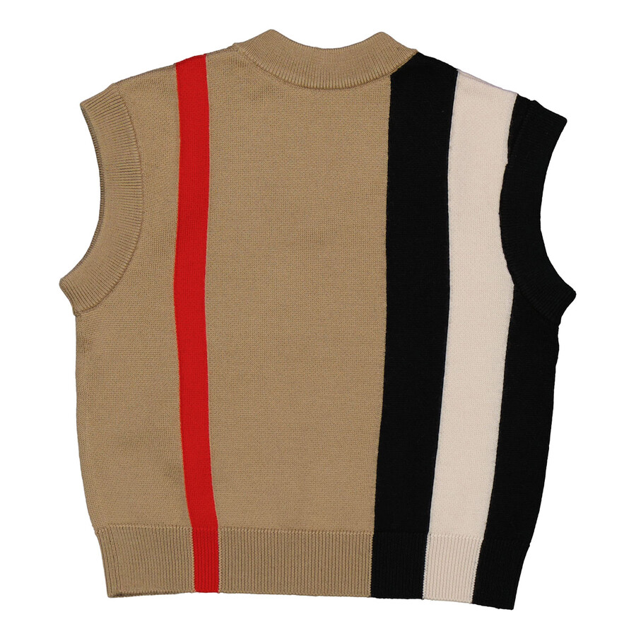 Burberry Boys Archive Beige Dustin Striped Intarsia V-Neck Vest, Size ...