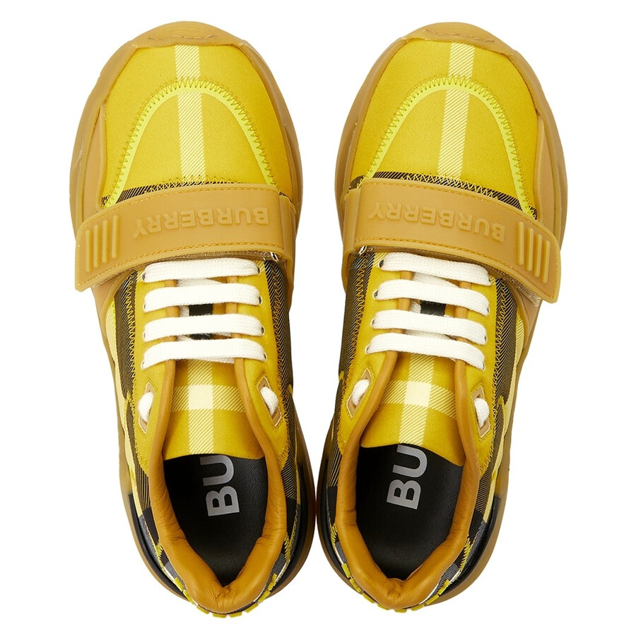 Burberry Bright Yellow Check Ramsey Low-Top Sneakers, Brand Size 35 ...