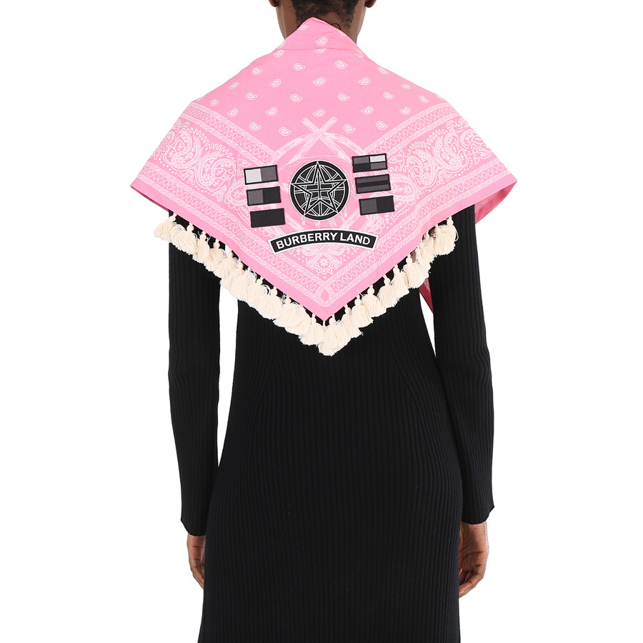 Burberry Candy Pink Badge Applique Tassel Cotton Bandana Scarf 8045261 ...