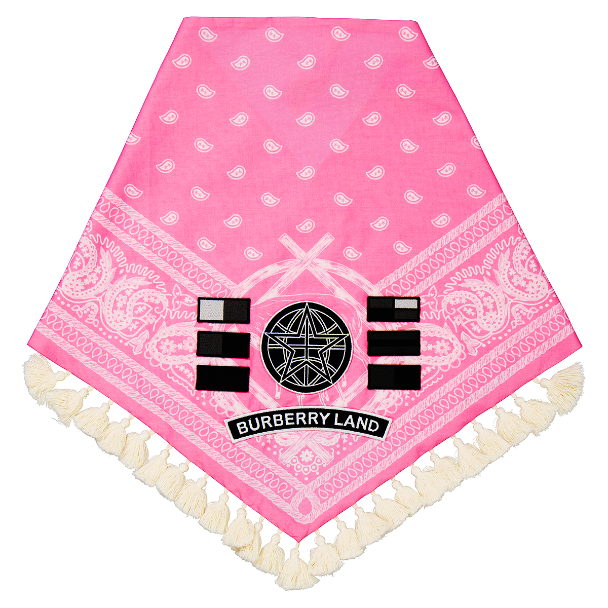 Burberry Candy Pink Badge Applique Tassel Cotton Bandana Scarf 8045261 ...