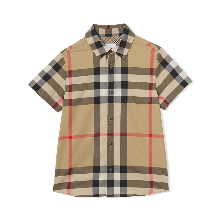 Burberry Check Stretch Cotton Shirt In Archive Beige, Size 8Y 8040991 - Apparel - Jomashop