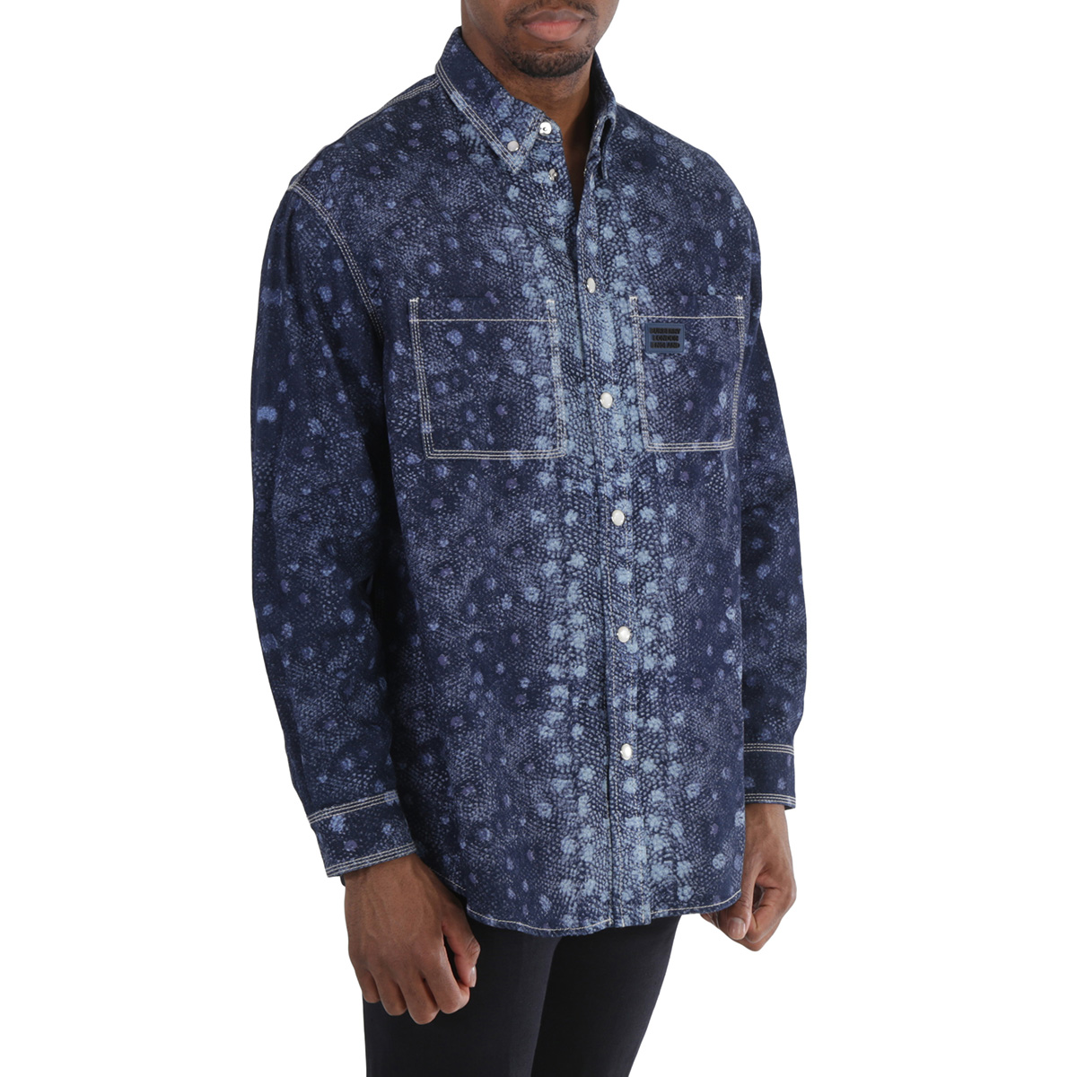Burberry Dark Canvas Blue Fish Scale Print Denim Snap Shirt, Size Large ...