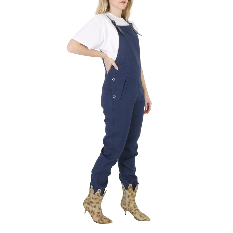Burberry Dark Canvas Blue Leather-Trim Denim Dungarees, Brand Size 10 ...