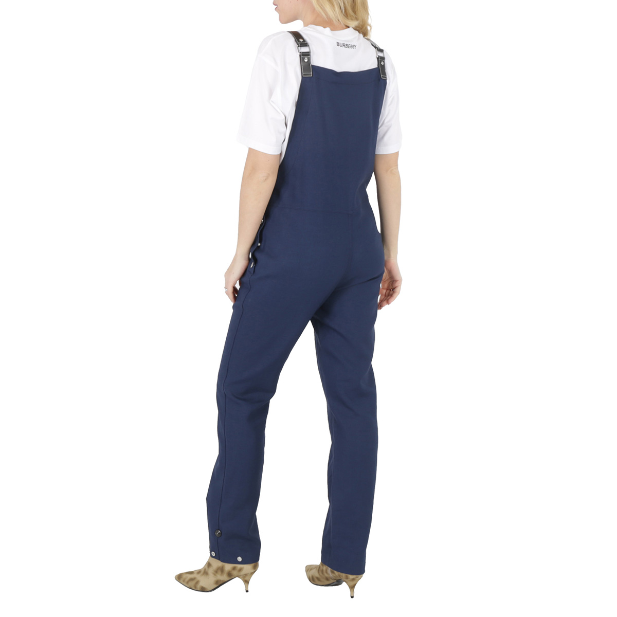 Burberry Dark Canvas Blue Leather-Trim Denim Dungarees, Brand Size 10 ...