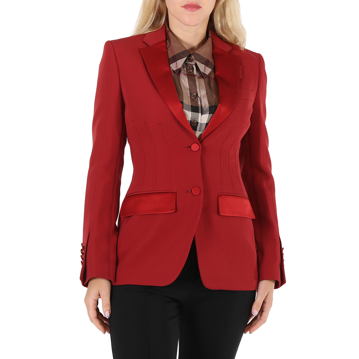 Burberry Dark Carmine Otelia Satin Trim Wool Tuxedo Jacket, Brand Size ...