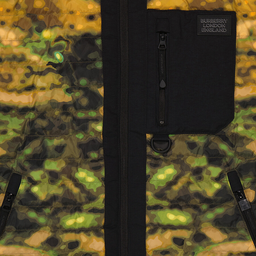 Burberry Dark Fern Green Camouflage Print Puffer Gilet, Size Small ...