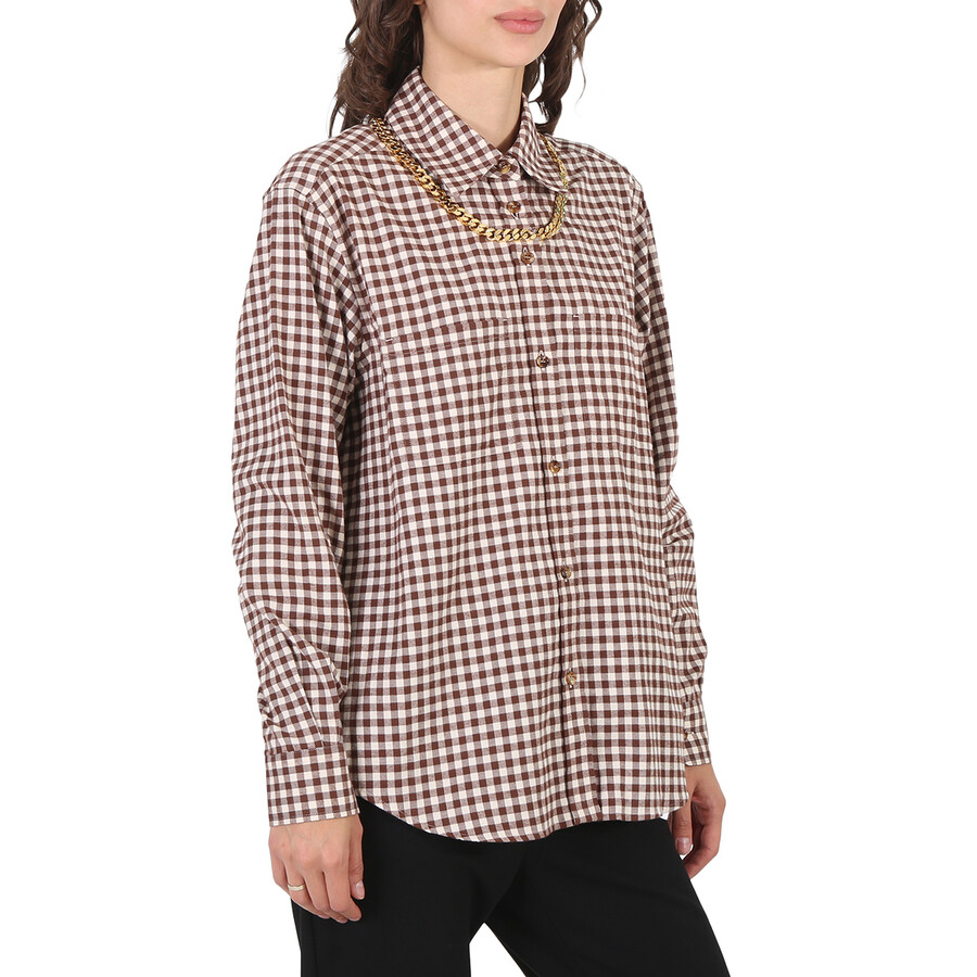 Burberry Gingham Cotton Check Chain Detail Shirt, Brand Size 2 (US Size ...