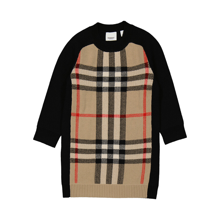 Burberry Girls Archive Beige Check Jacquard Sweater Dress, Size 6Y 8046103 - Apparel - Jomashop