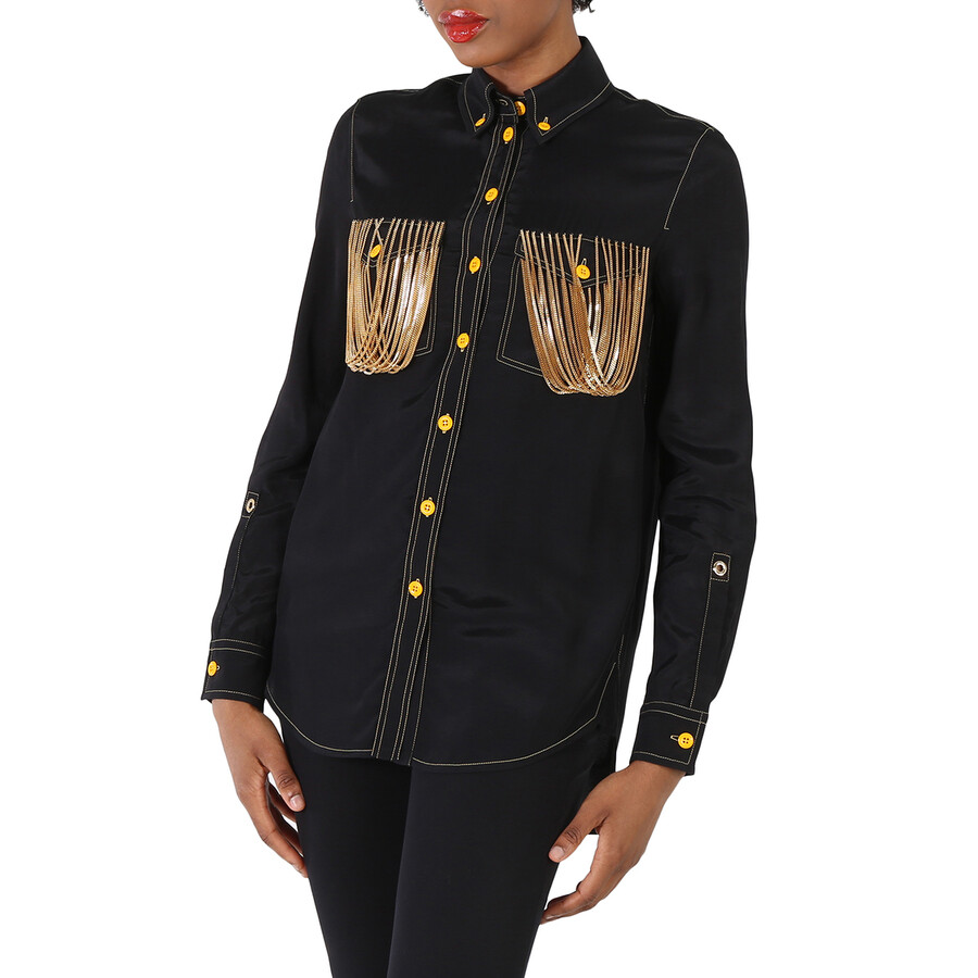 Burberry Ladies Black Chain Pocket Detail Shirt, Brand Size 2 (US Size ...