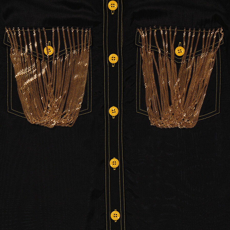 Burberry Ladies Black Chain Pocket Detail Shirt, Brand Size 2 (US Size ...