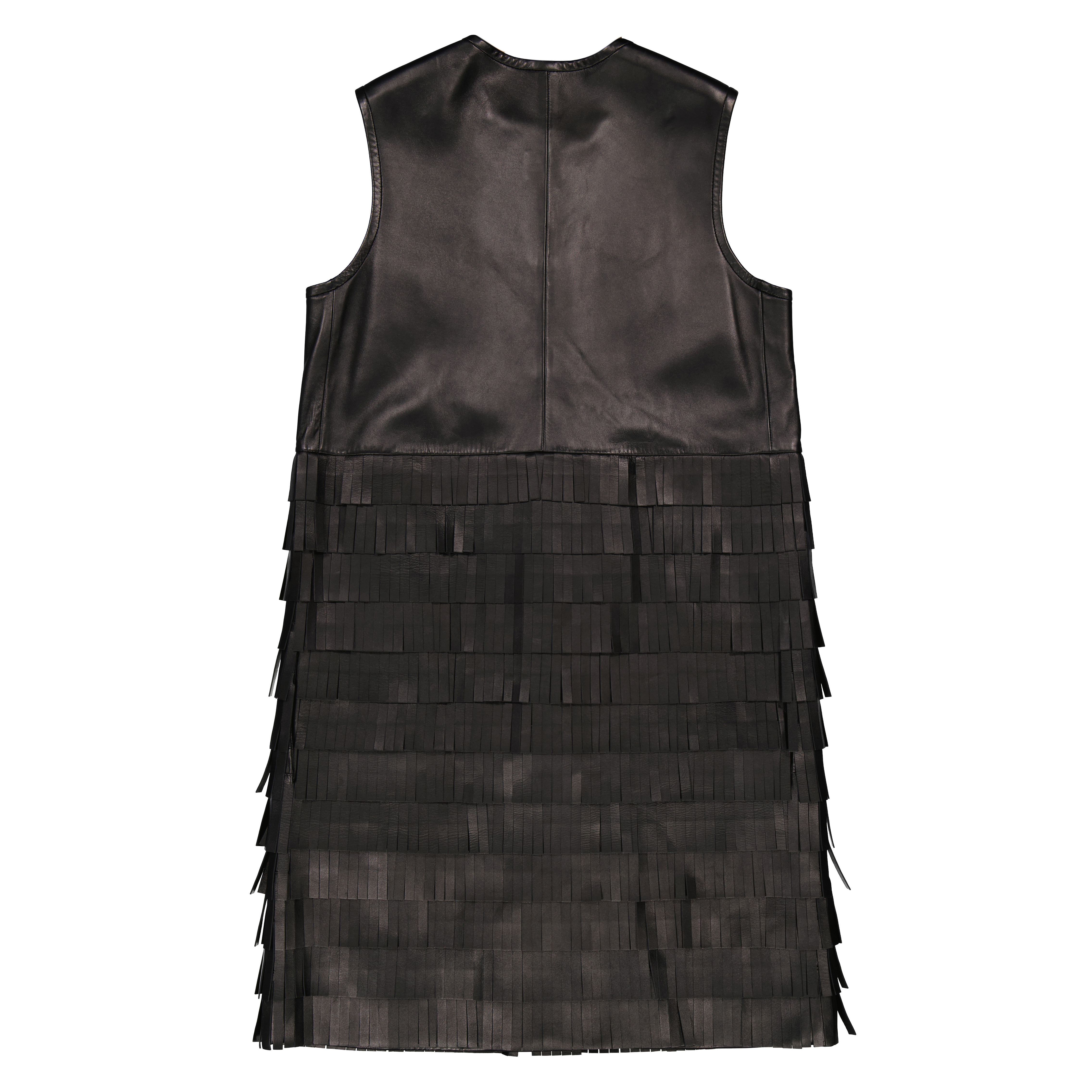 Burberry Ladies Black Leather Fringed Shift Dress, Brand Size 10 (US ...