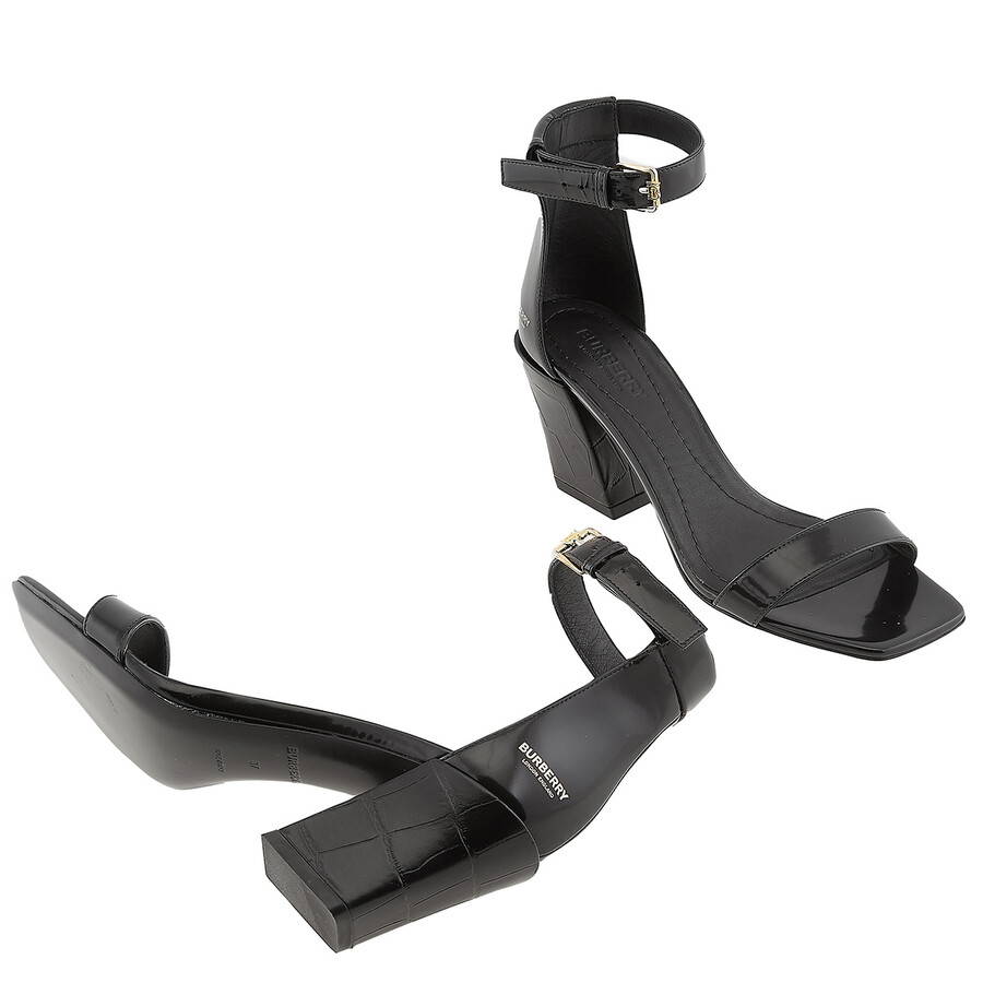 Burberry Ladies Black Pirmont Croc-Embossed Heel Sandals, Brand Size 35 ...