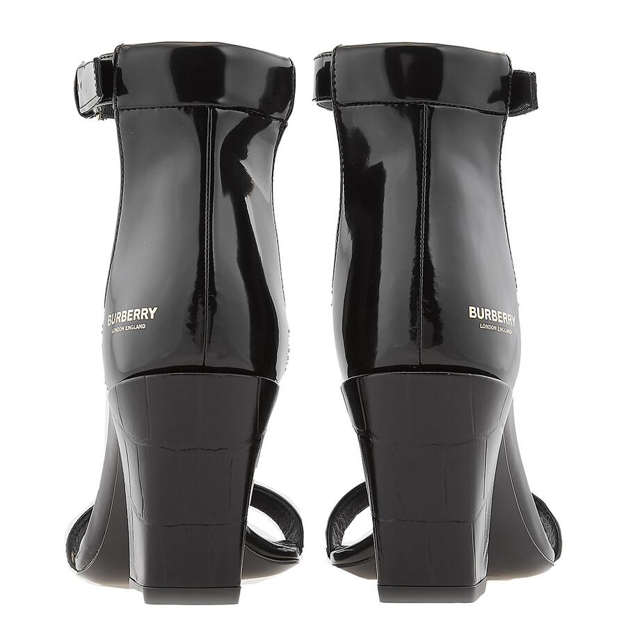 Burberry Ladies Black Pirmont Croc-Embossed Heel Sandals, Brand Size 35 ...