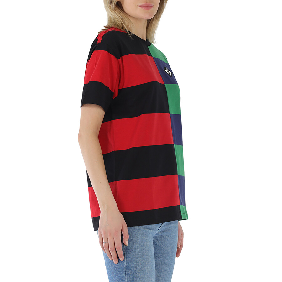 Burberry Ladies Bright Red Carrick Embroidered Logo Rugby Stripe Tee ...