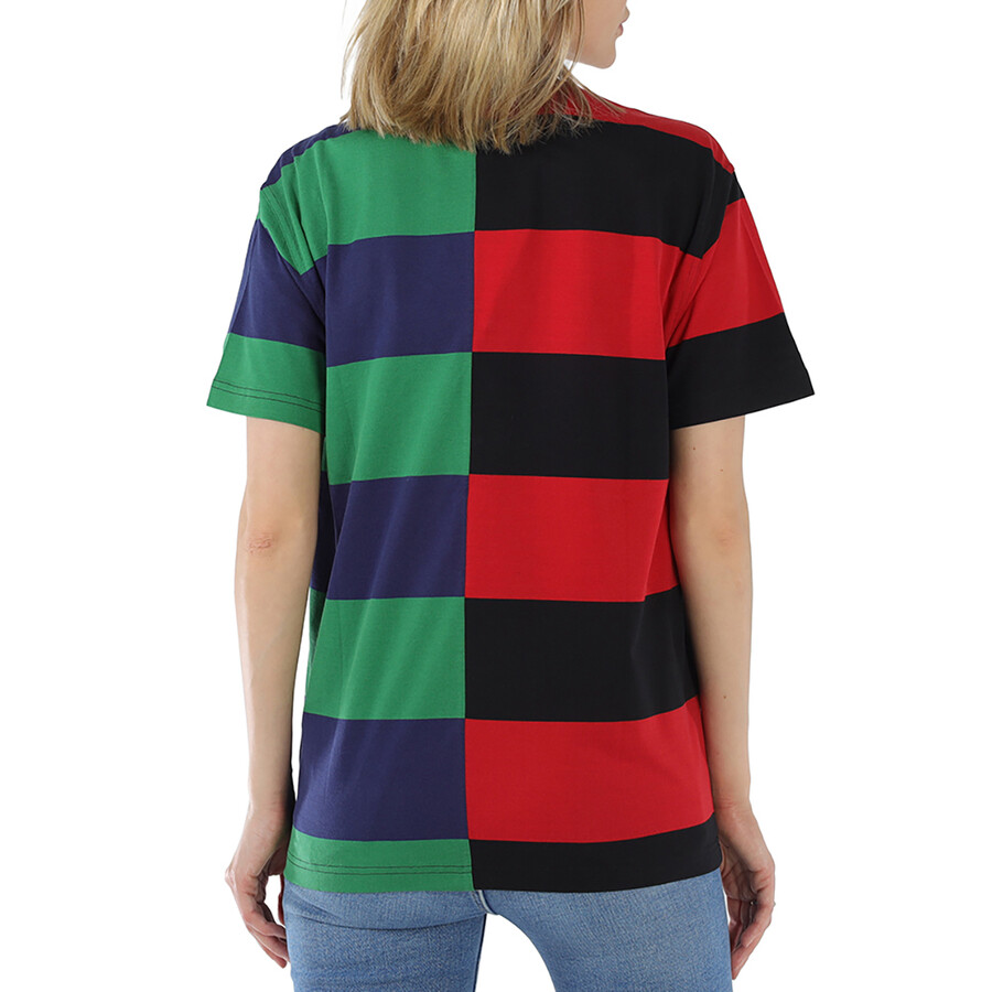 Burberry Ladies Bright Red Carrick Embroidered Logo Rugby Stripe Tee ...