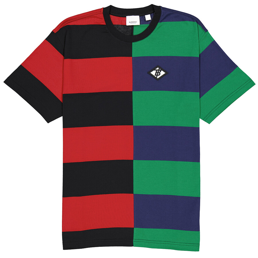 Burberry Ladies Bright Red Carrick Embroidered Logo Rugby Stripe Tee ...