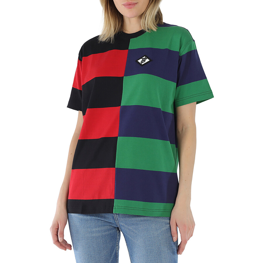 Burberry Ladies Bright Red Carrick Embroidered Logo Rugby Stripe Tee ...