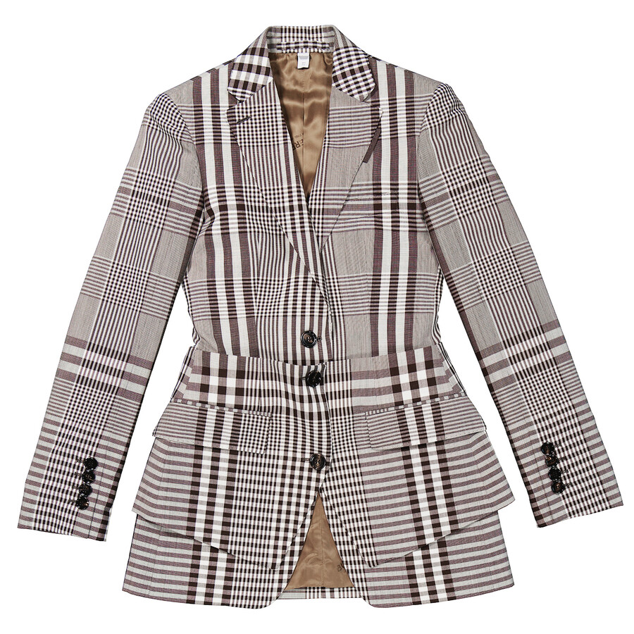 Burberry Ladies Check Basque Detail Tailored Jacket, Brand Size 2 (US ...
