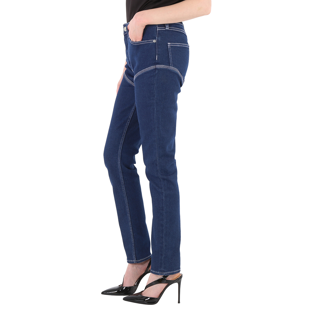 Burberry Ladies Dark Blue Felicity Contrast-Stitch Skinny Denim Jeans ...