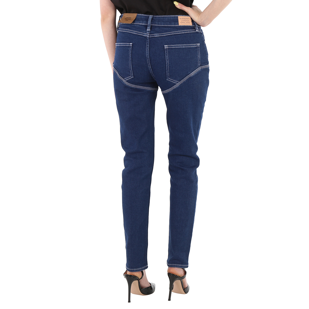 Burberry Ladies Dark Blue Felicity Contrast-Stitch Skinny Denim Jeans ...