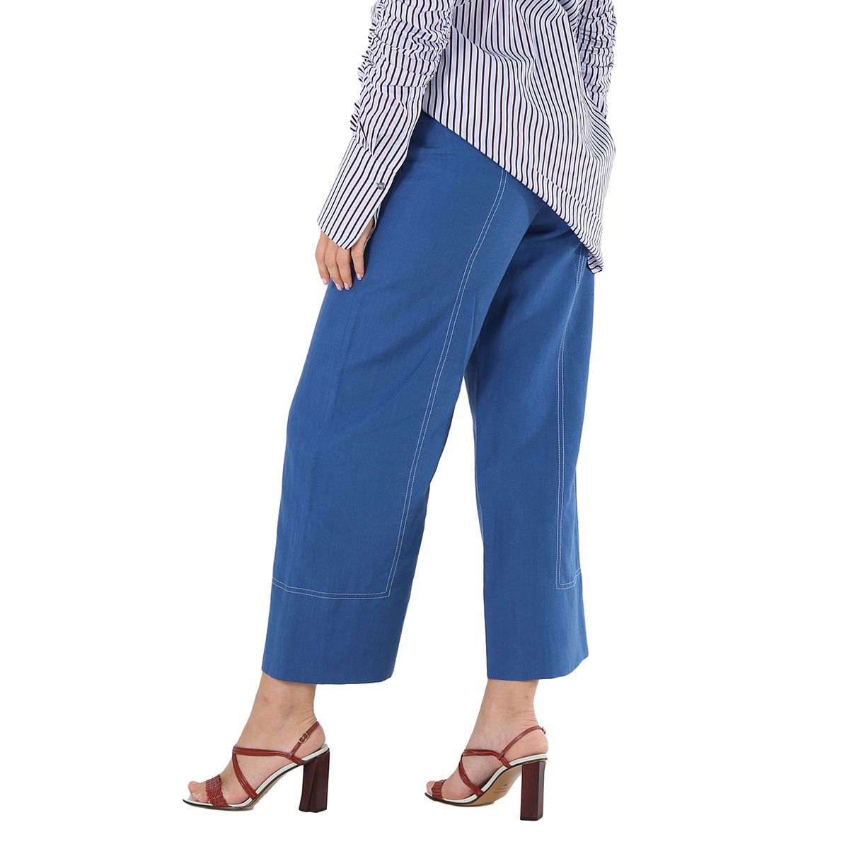 Burberry Ladies Dark Cerulean Blue Wide-Leg Topstitched Mohair Linen ...