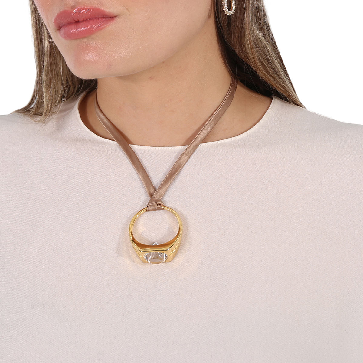 Burberry Ladies Gold-Plated Ring Detail Silk Necklace 8035776 ...