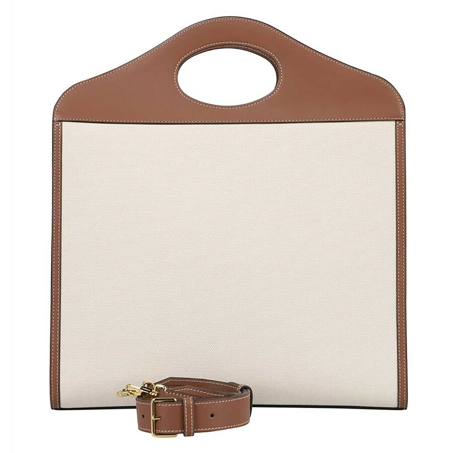 Burberry Ladies Logo Printed Pocket Tote Bag - Beige 8039362 ...