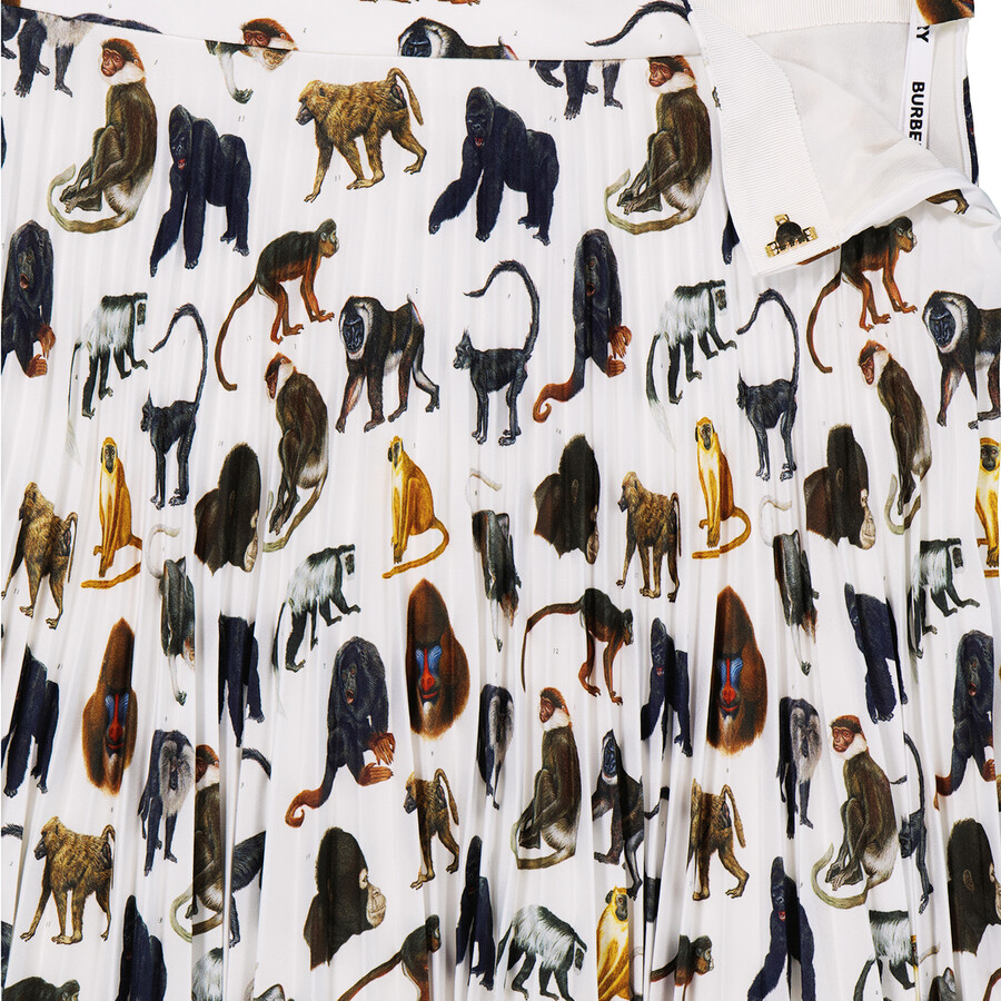 Burberry Ladies Monkey Print Pleated Crepe De Chine Skirt, Brand Size ...