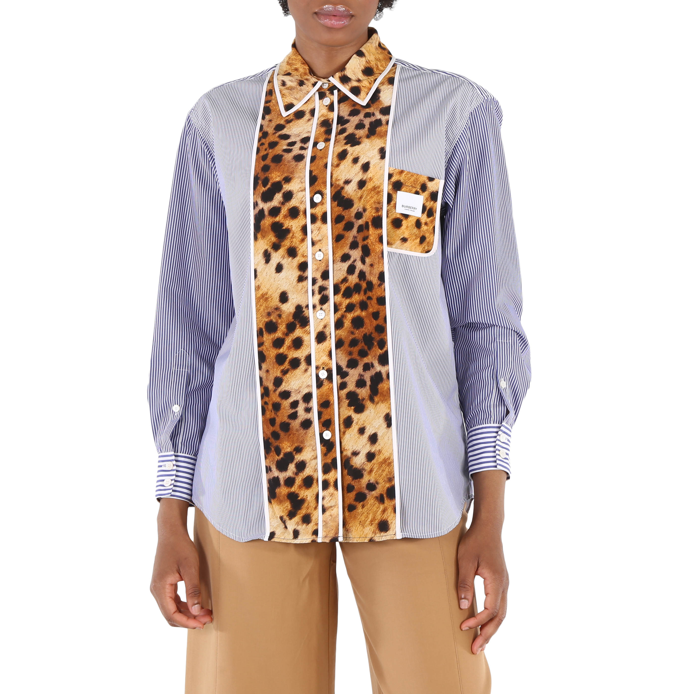 Burberry Ladies Navy Stripe Aida Spotted Monkey Print Shirt, Brand Size ...