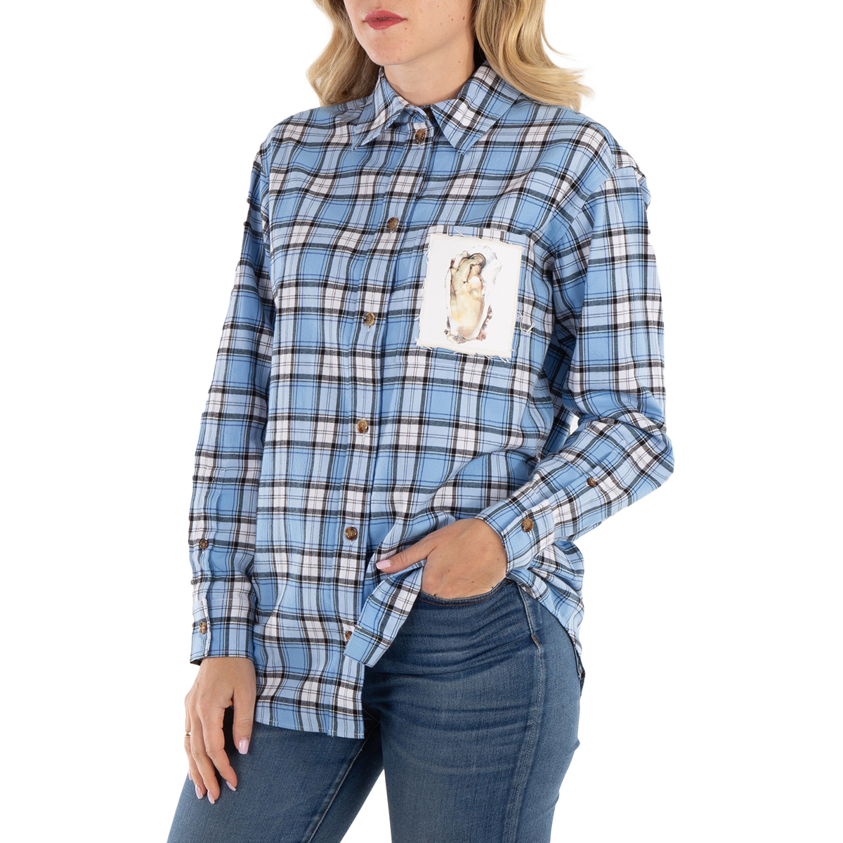 Burberry Ladies Pale Blue Claire Check Shirt, Brand Size 4 (US Size 2 ...