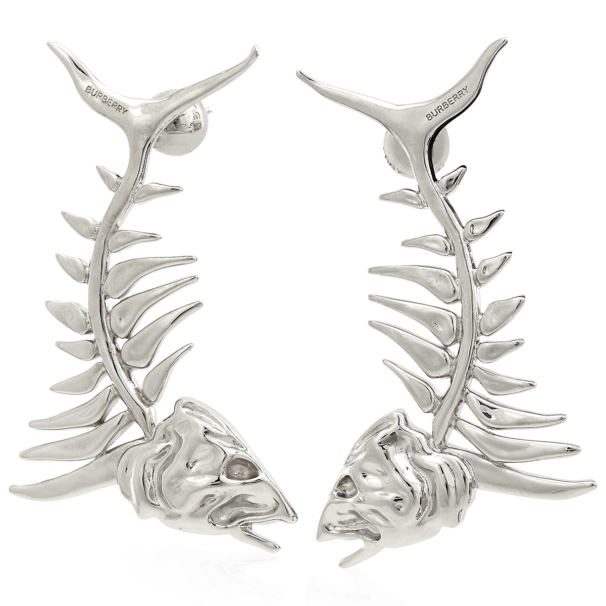 Burberry Ladies Palladium Plated Brass Fish Bone Earrings 8040108 ...