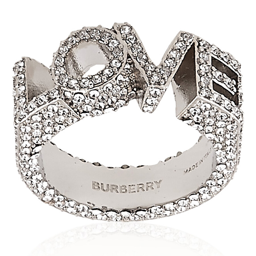 Burberry Ladies Silver Crystal And Palladium-Plated Love Ring, Size ...
