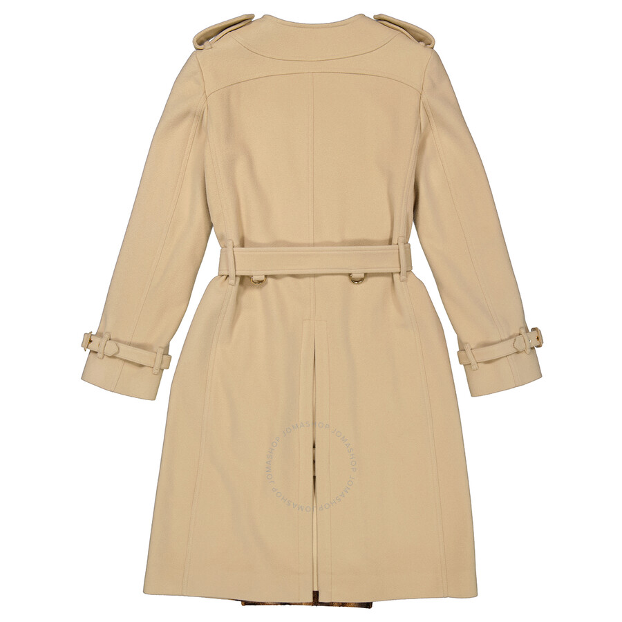 Burberry Ladies Soft Fawn Wool Cashmere V-Neck Double-Breasted Trench ...