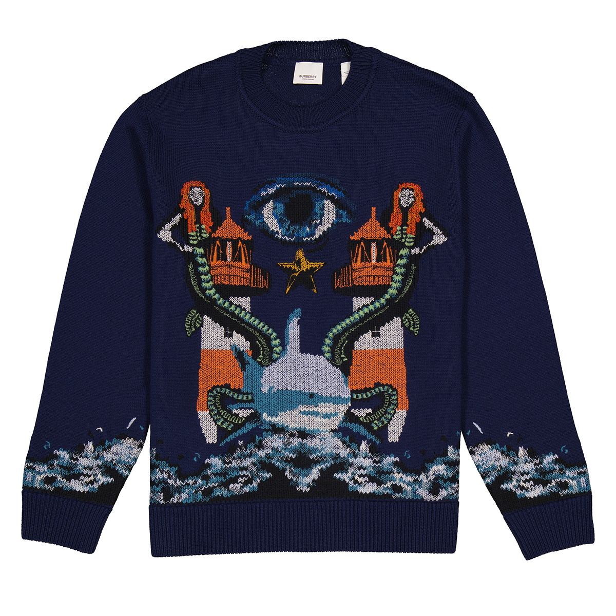 Burberry Ink Blue Liannah Intarsia Mermaid Wool Sweater, Size Medium ...