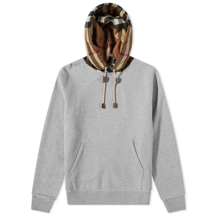 Burberry Men's Pale Grey Melange Vintage Check Contrast Panel Hoodie, Size Medium 8045005 ...