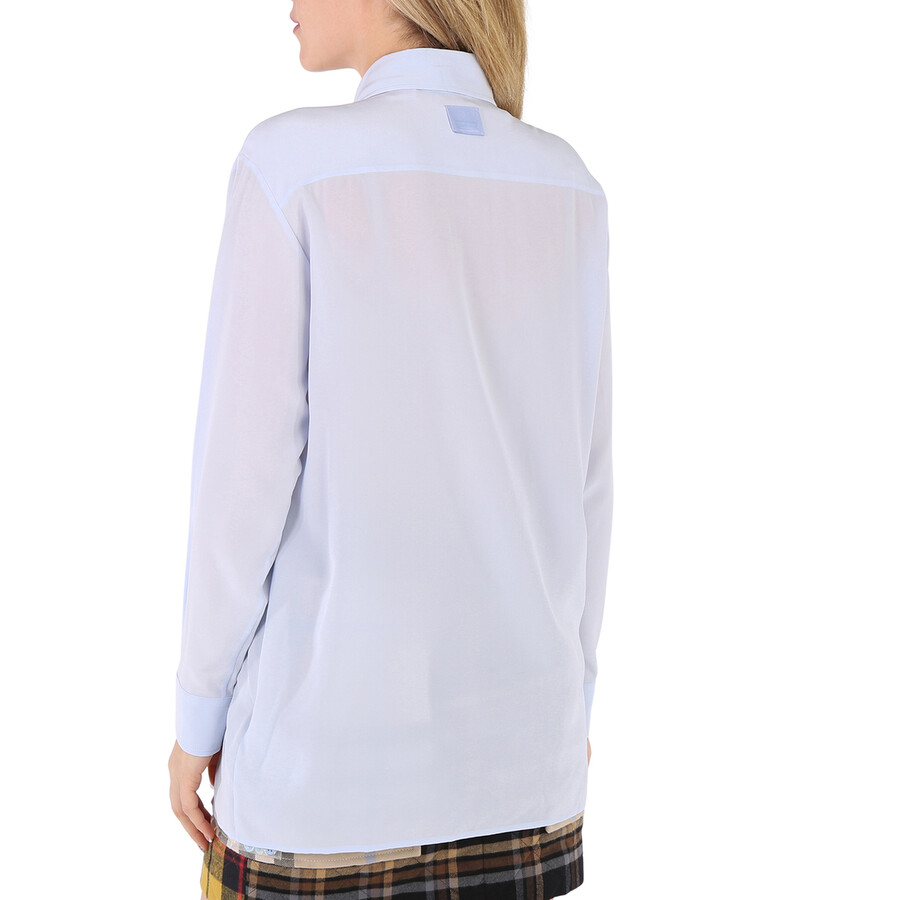 Burberry Pale Blue Irem Silk Crepe De Chine Logo Detail Oversized Shirt ...