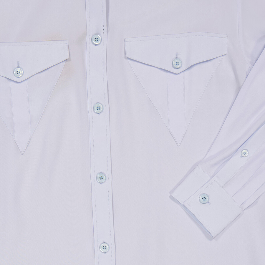 Burberry Pale Blue Irem Silk Crepe De Chine Logo Detail Oversized Shirt ...